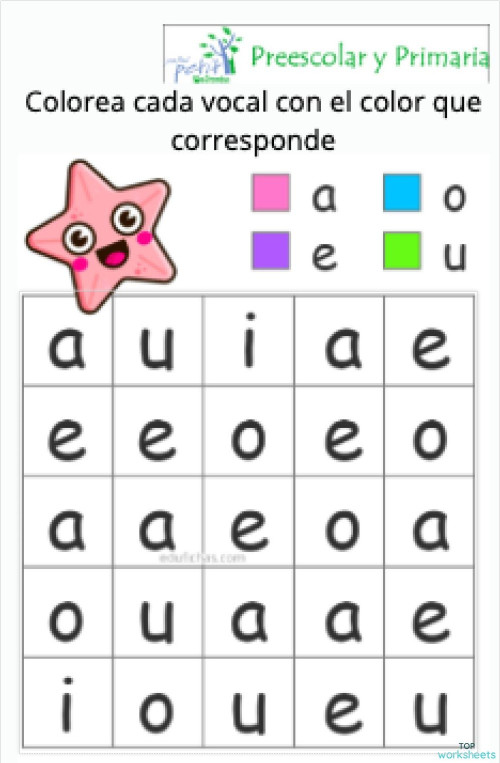 Las vocales con colores. Ficha interactiva | TopWorksheets