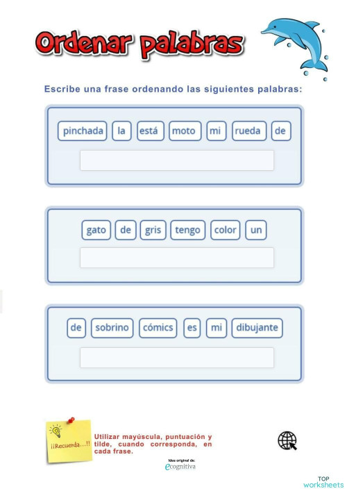 Ordenar palabras 02. Ficha interactiva | TopWorksheets