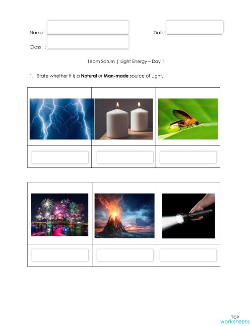 Team Saturn | Light Energy Day 1. Interactive worksheet | TopWorksheets
