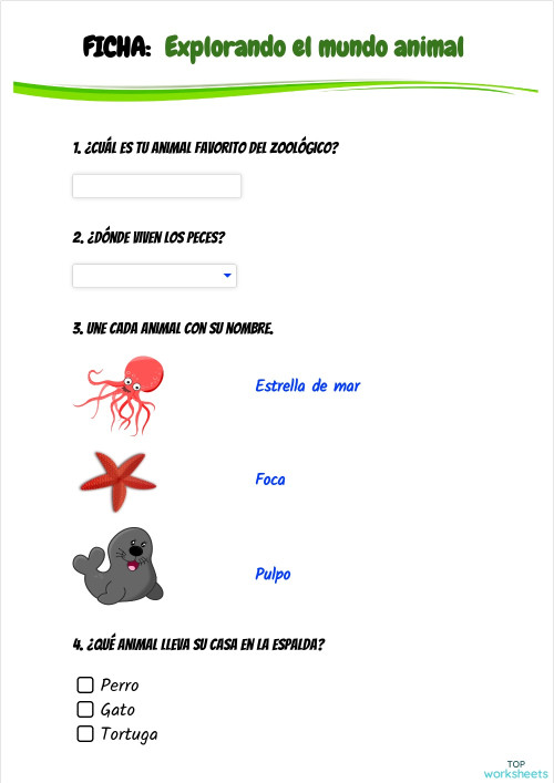 Explorando el mundo animal. Ficha interactiva | TopWorksheets