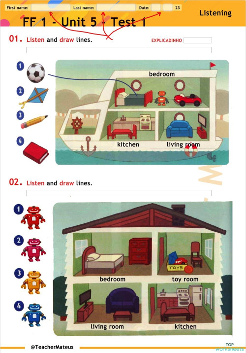 FF 1 - Unit 05 - Test 1 - Listening. Interactive worksheet | TopWorksheets