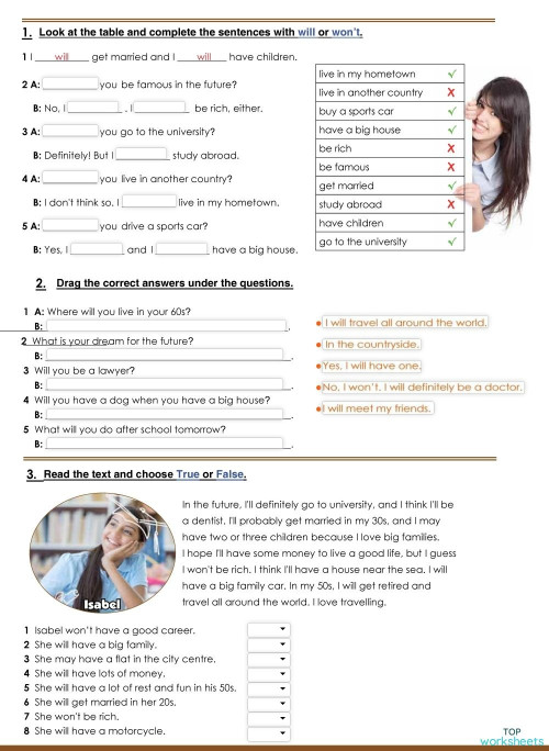 7th Grade Unit 7 | Future Tense Worsksheet. Interactive worksheet ...