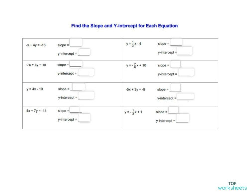 Slope Intercept Form. Interactive worksheet | TopWorksheets