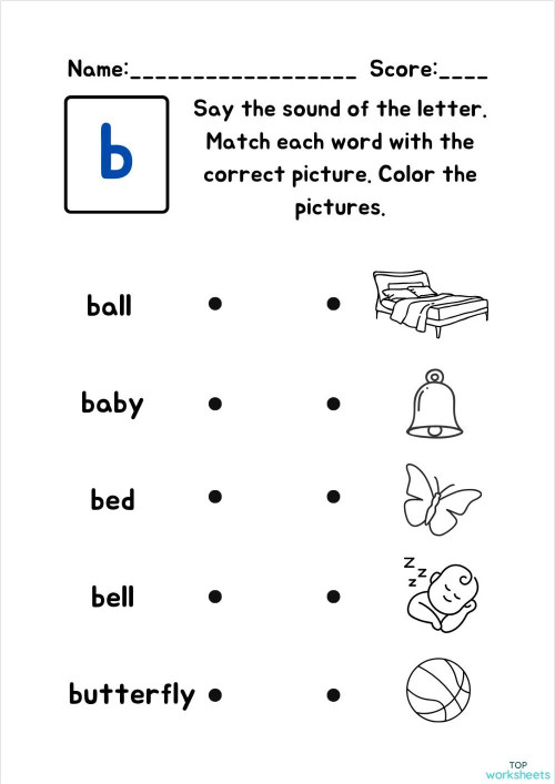 Phonics letter Bb matching. Interactive worksheet | TopWorksheets
