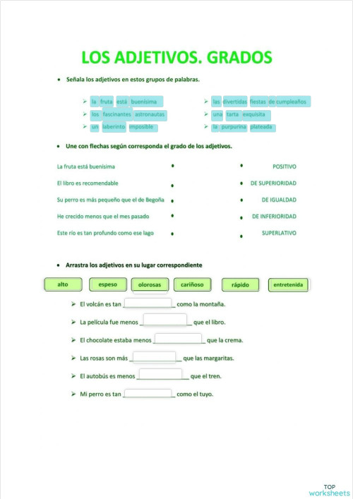 grados del adjetivo. Ficha interactiva | TopWorksheets