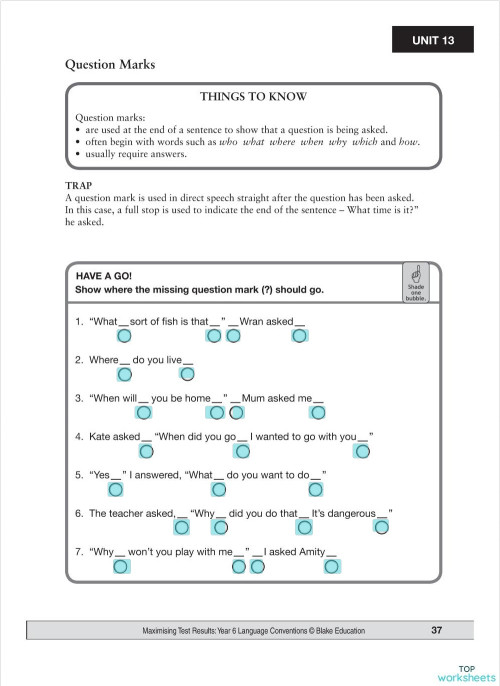 Unit 13 and 14 Question and Exclamation Marks. Interactive worksheet ...