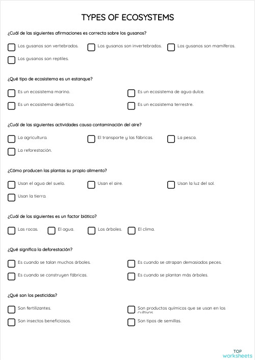 Ecosistemas: fichas interactivas y ejercicios online | TopWorksheets