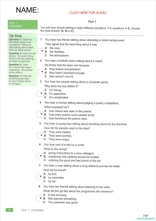 First FS (B2) listening #1. Interactive worksheet | TopWorksheets
