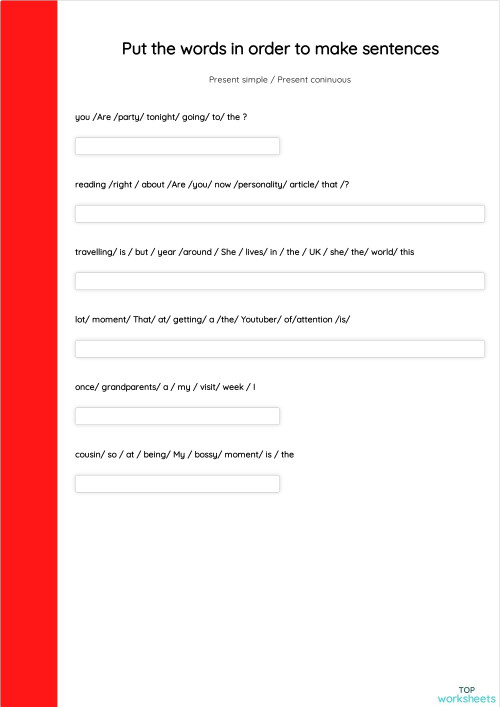 Put the words in order to make sentences. Interactive worksheet ...