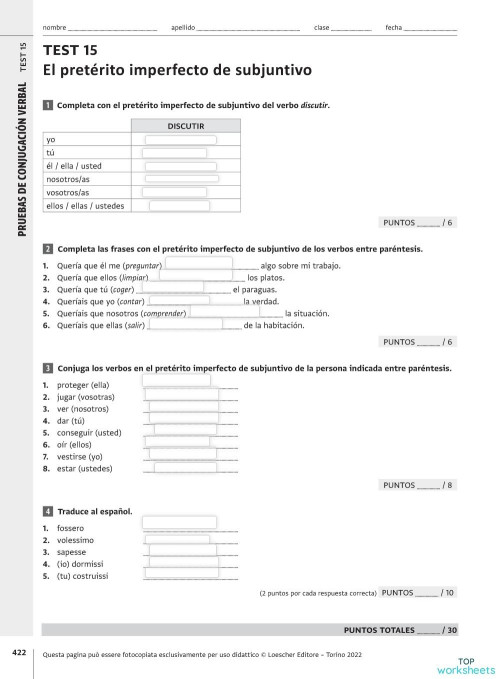 Pretérito imperfecto de subjuntivo. Ficha interactiva | TopWorksheets