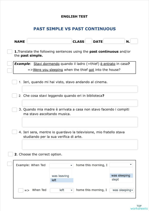 past simple vs past continuous. Scheda interattiva | TopWorksheets
