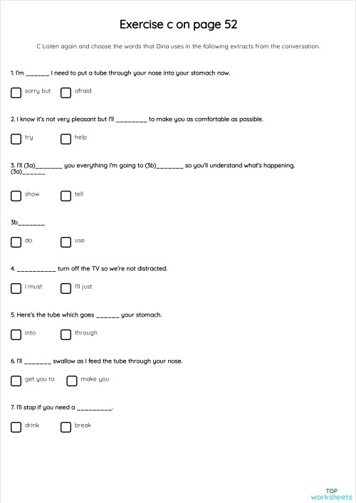 Exercise c on page 52. Interactive worksheet | TopWorksheets
