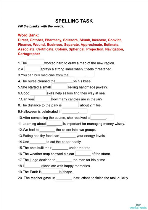 Spelling Task / Vocabulary. Interactive worksheet | TopWorksheets