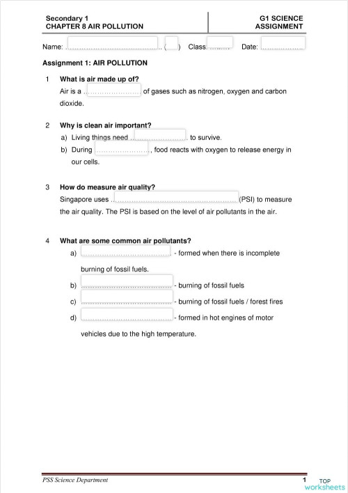 Chapter 8 Air Pollution_1. Interactive worksheet | TopWorksheets