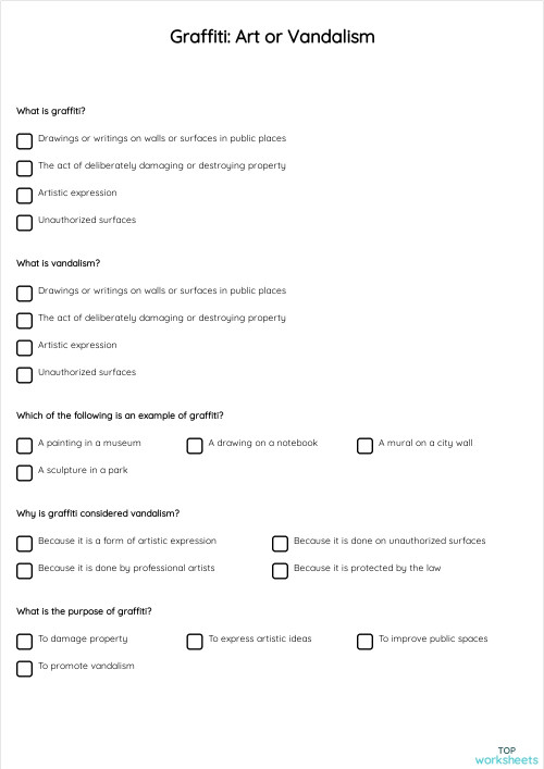 Graffiti: Art or Vandalism. Interactive worksheet | TopWorksheets