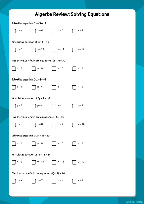 Equations: interactive worksheets and online exercises | TopWorksheets