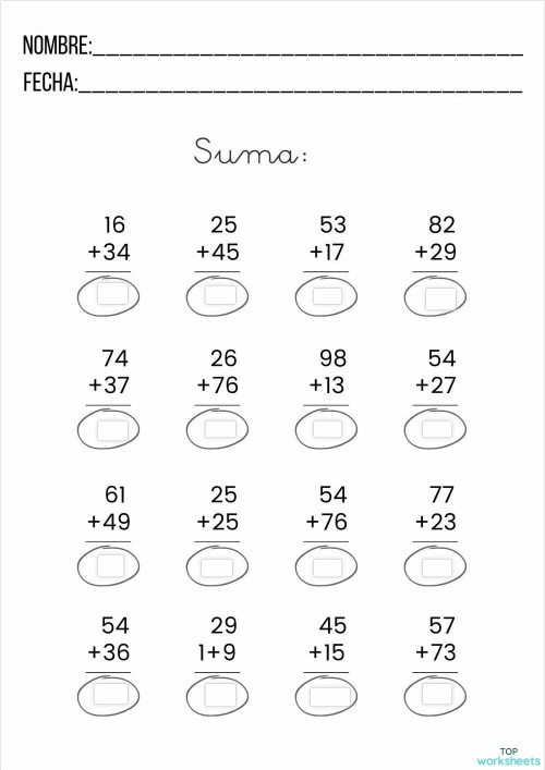 SUMAS EN VERTICAL. Ficha interactiva | TopWorksheets