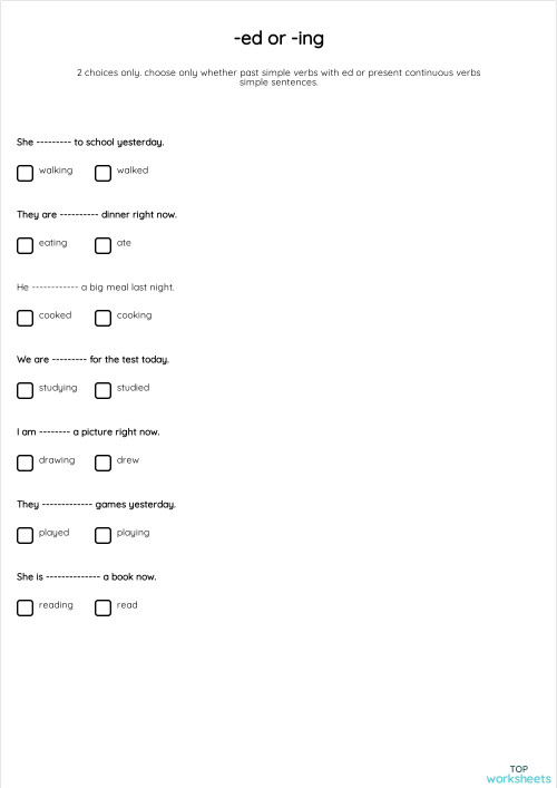 -ed or -ing. Interactive worksheet | TopWorksheets