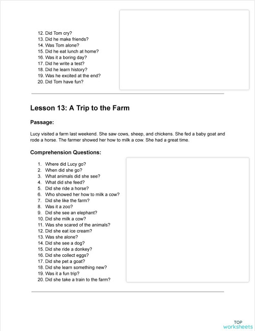 Reading Comprehension A2. Interactive worksheet | TopWorksheets