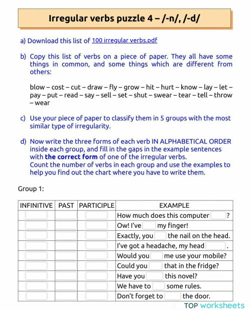 Irregular verbs puzzle 4. Interactive worksheet | TopWorksheets