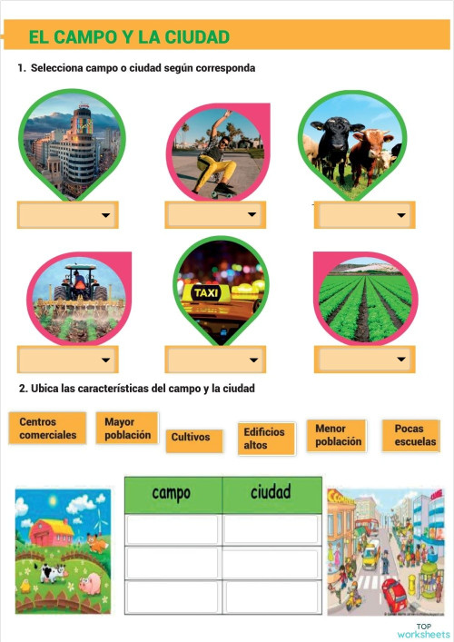CAMPO Y CIUDAD. Ficha interactiva | TopWorksheets