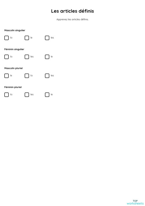 Les articles définis. Fiche interactive | TopWorksheets