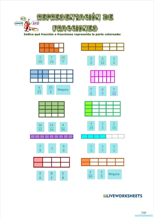 Fracciones equivalentes. Ficha interactiva | TopWorksheets