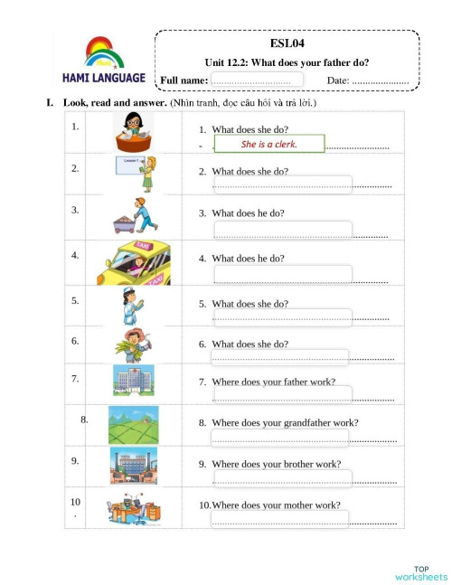 ESL04_UNIT 12.2_What does your father do. Interactive worksheet | TopWorksheets