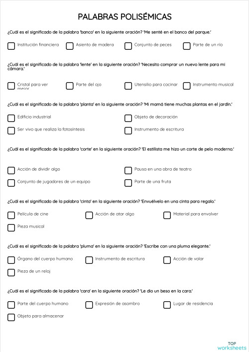 PALABRAS POLISÉMICAS. Ficha interactiva | TopWorksheets