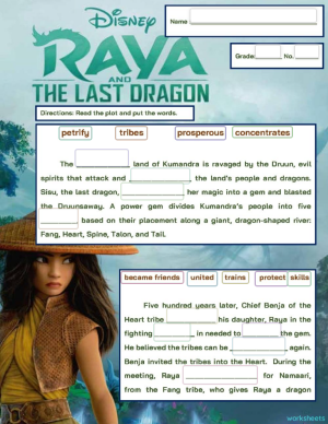 Raya and The Last Dragon _ Part I ใบงานเชิงโต้ตอบ | TopWorksheets