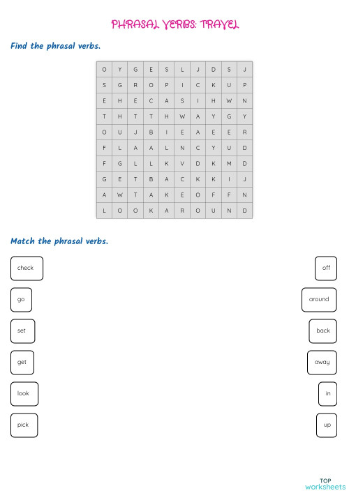 PHRASAL VERBS: TRAVEL. Interactive worksheet | TopWorksheets