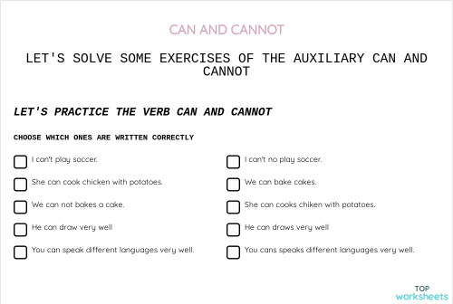 CAN AND CANNOT. Interactive worksheet | TopWorksheets