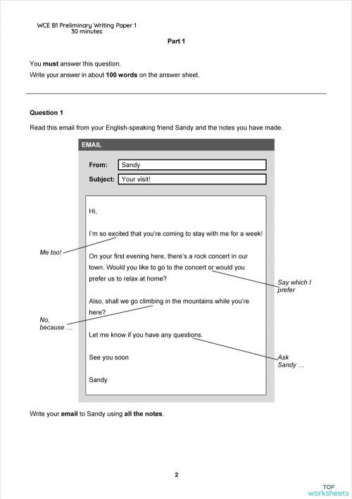 WCE B1 Preliminary Writing Paper 1. Interactive worksheet | TopWorksheets