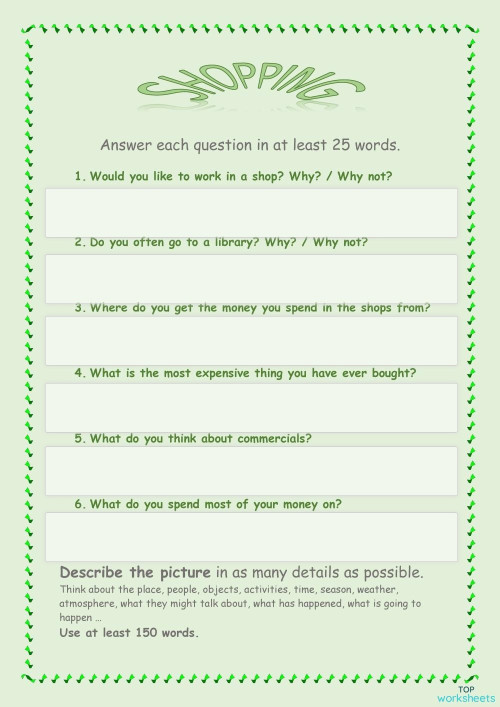Shopping - writing. Interactive worksheet | TopWorksheets