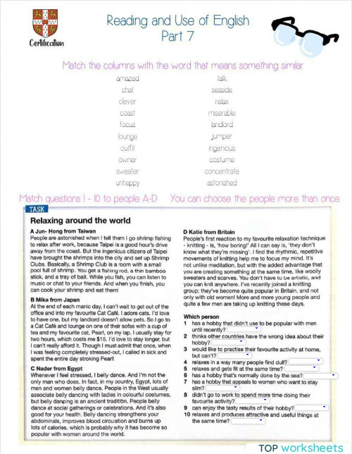 B2. FCE Reading and Use of English part 7. Interactive worksheet ...