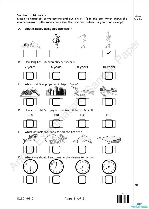A2+ Listening EE119. Ficha interactiva | TopWorksheets