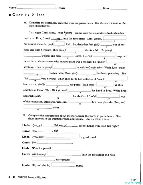 Past Tense Review Quiz - Chapter 2 Azar. Interactive worksheet ...