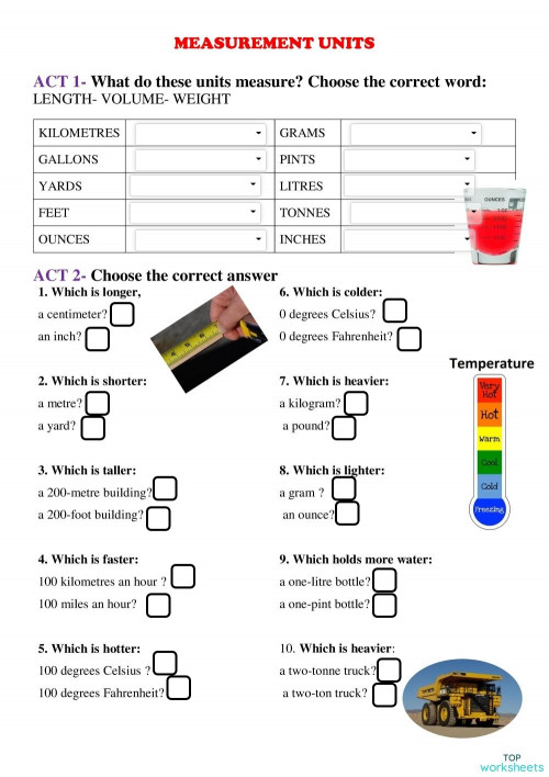 MEASURES- UNITS. Interactive worksheet | TopWorksheets