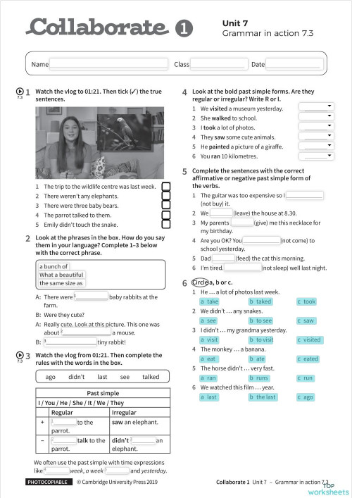 Collaborate 1 - Grammar In Action 7.2 - Past Simple. Interactive worksheet | TopWorksheets