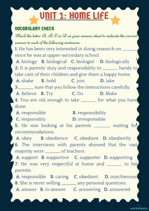 UNIT 1: HOME LIFE. Interactive worksheet | TopWorksheets