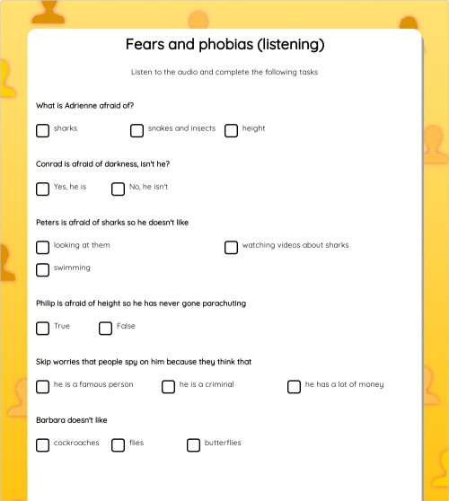 Fears and phobias (listening). Interactive worksheet | TopWorksheets