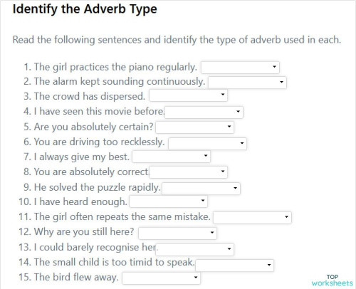Adverbs and types. Interactive worksheet | TopWorksheets