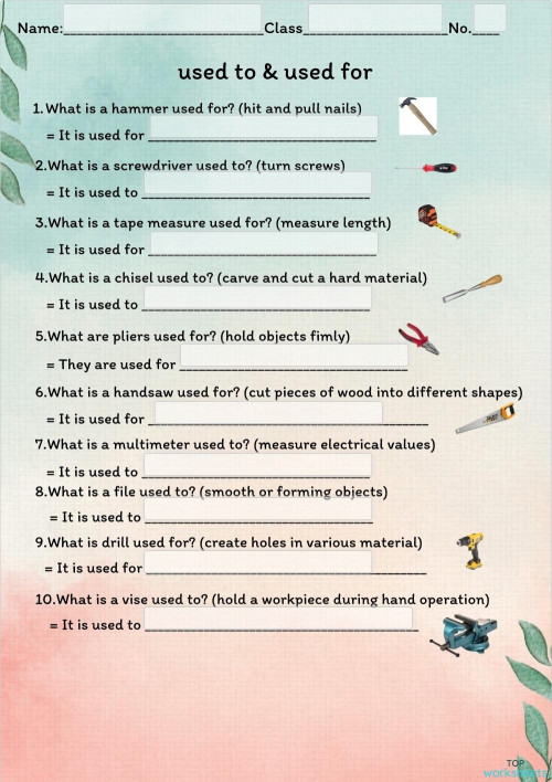 used to & used for sheet 1. Interactive worksheet | TopWorksheets