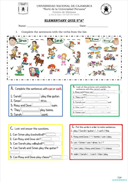 5A ENGLISH TEST. Interactive worksheet | TopWorksheets