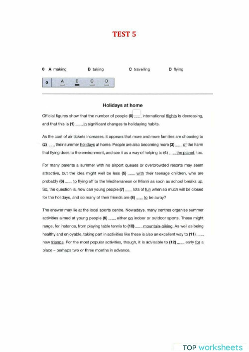 Reading and use of English Part 1. Interactive worksheet | TopWorksheets