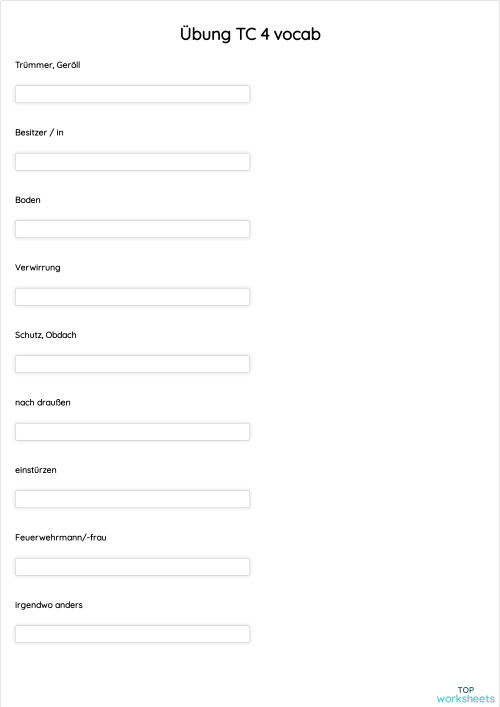 Übung TC 4 vocab. Interactive worksheet | TopWorksheets