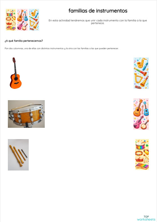 familias de instrumentos. Ficha interactiva | TopWorksheets