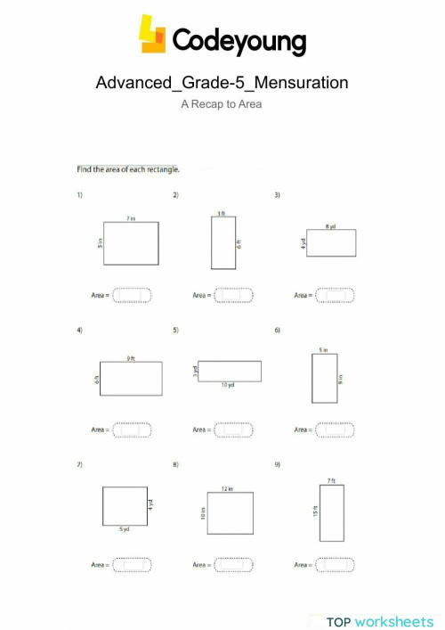 Advanced-A Recap to Area. Interactive worksheet | TopWorksheets