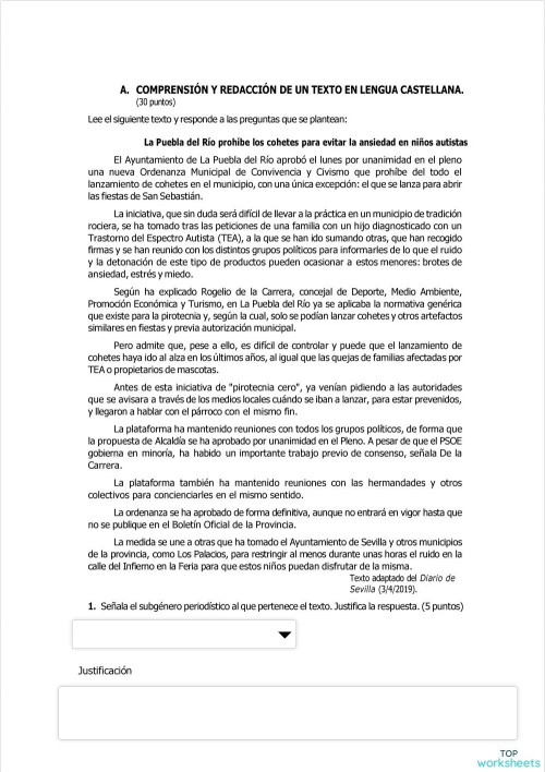 Comprensión lectora. Ficha interactiva | TopWorksheets
