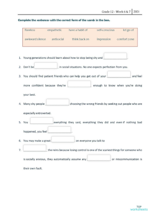 Grade 12 - Unit 3 - Vocabulary. Interactive worksheet | TopWorksheets